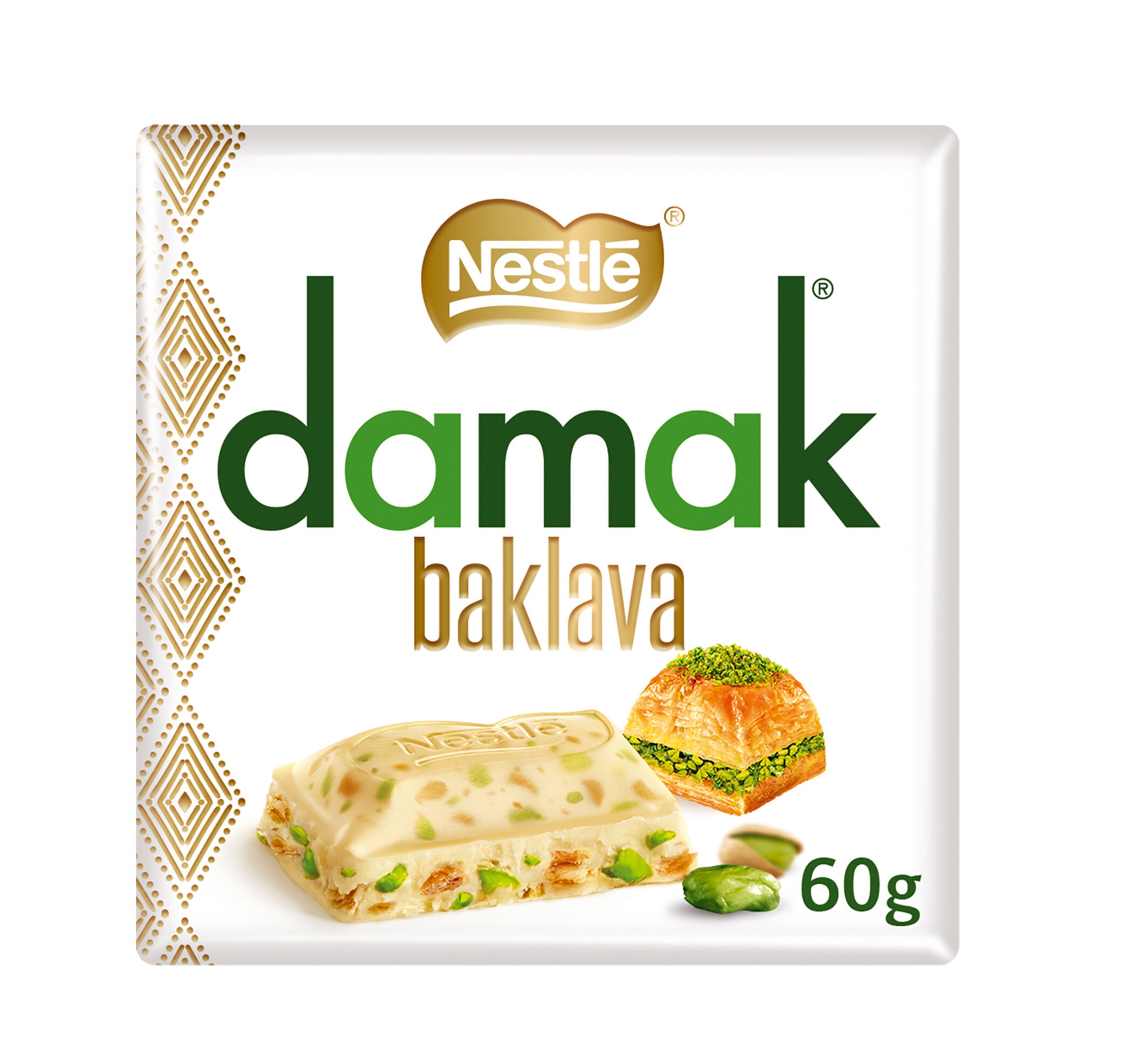 Nestle Damak White Chocolate with Pistachio Baklava 60G Nestle Damak White Chocolate with Pistachio Baklava 60G